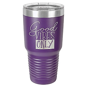 GOOD VIBES ONLY Purple 30 oz Tumbler With Straw and Slide Top Lid | Stainless Steel Travel Mug | Compare To Yeti Rambler