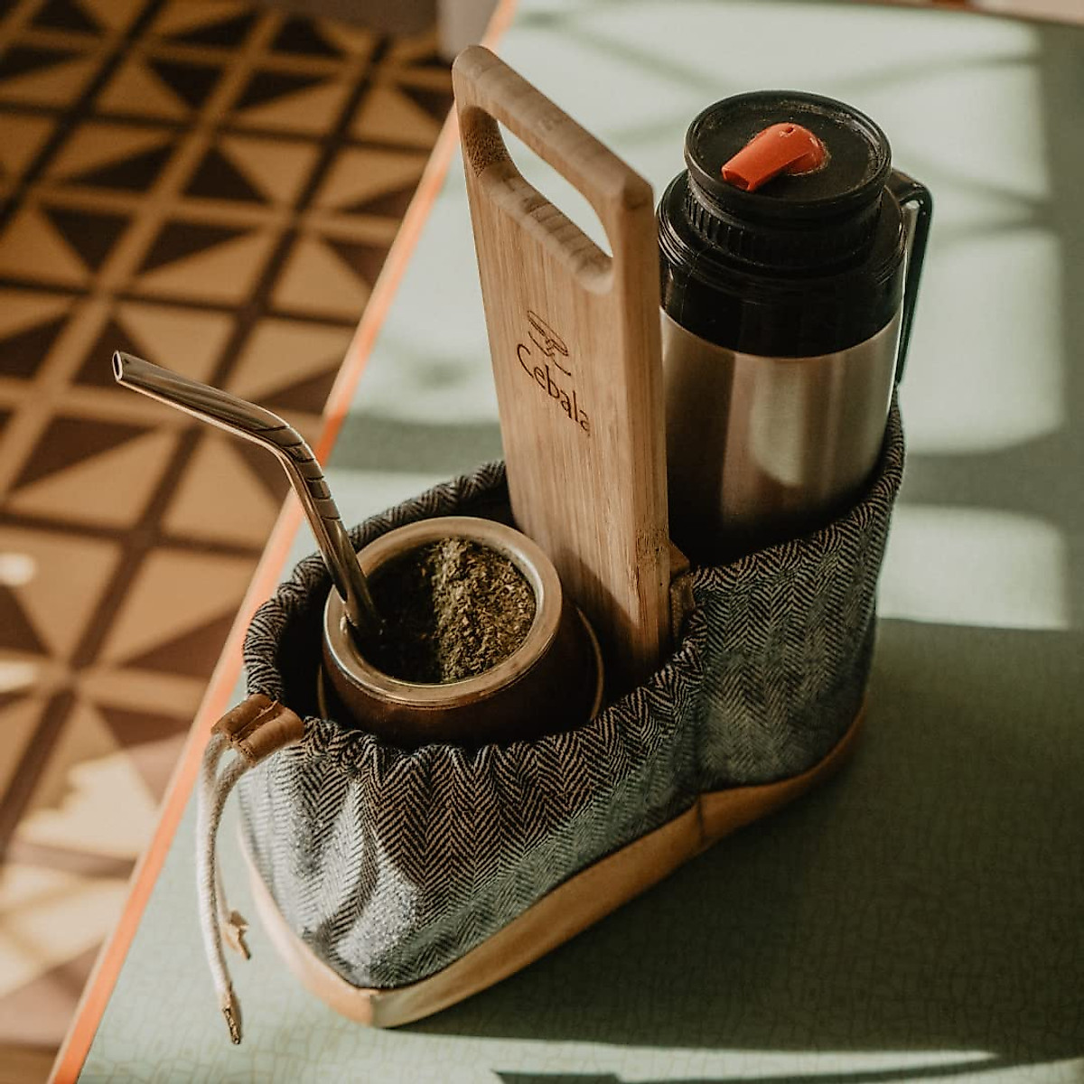 Cebala | Premium yerba mate cup (Mate gourd set) - Uruguayan mate (porongo mate style) - Includes nickel silver bombilla straw and calabash mate cup