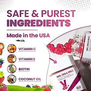 V ITAMINA Hair Skin and Nails Gummies - Nail Growth Treatment, Hair Vitamins for Hair Loss for Women with Biotin, Vitamin C&E - 60 Count, 1 Month Supply