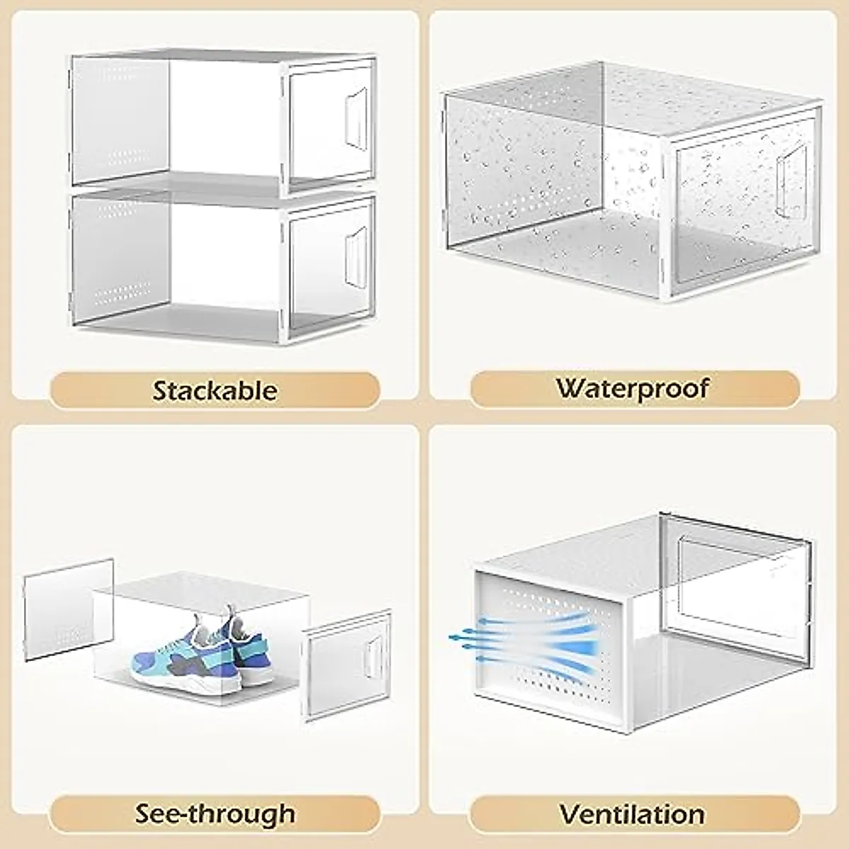 Harmon Wandyer XX-Large Shoe Boxes Clear Plastic Shoe Storage Organizer, Fit Size 12, Stackable Sneaker Display Case Shoe Container Bins, White, 12 Pack