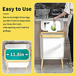 Trash Can with Lid, Plastic Garbage Can with Push Button, Narrow Modern Waste Basket for Kitchen, Slim Bedroom Garbage Bin, 15L Bathroom Trash Can for Home, Living Room, Toilet, Office (White)