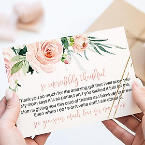Paper Clever Party Graceful Floral Baby Shower Thank You Cards with Envelopes - 25 Pack - 4x6 Blank Notes with Prefilled Message from Baby Girl - Blush and Greenery Design