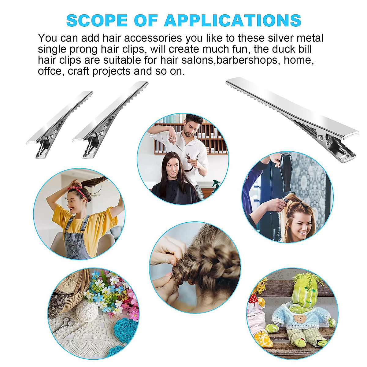 PHSZZ 70 Pcs Alligator Hair Clips, 3 Sizes Oversized Metal Silver Hair Bow Clips Single Prong Hairdressing Salon Hair Grip DIY Accessories Hairpins for Women Bows Making Crafts (3.9-2.2-1.8 inch)