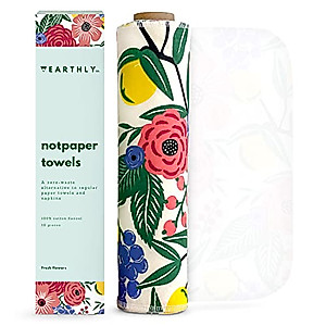 Earthly Co. Reusable Paper Towels - 10 Pack - Cloth Paper Towels Reusable Washable - Roll of Reusable Napkins Paperless Paper Towels - Absorbent + Long Lasting - Zero Waste Products - (Flowers)