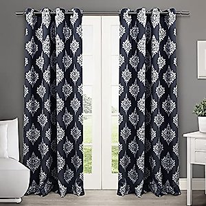 Exclusive Home Medallion Room Darkening Blackout Grommet Top Curtain Panel Pair, 52"x84", Peacoat Blue