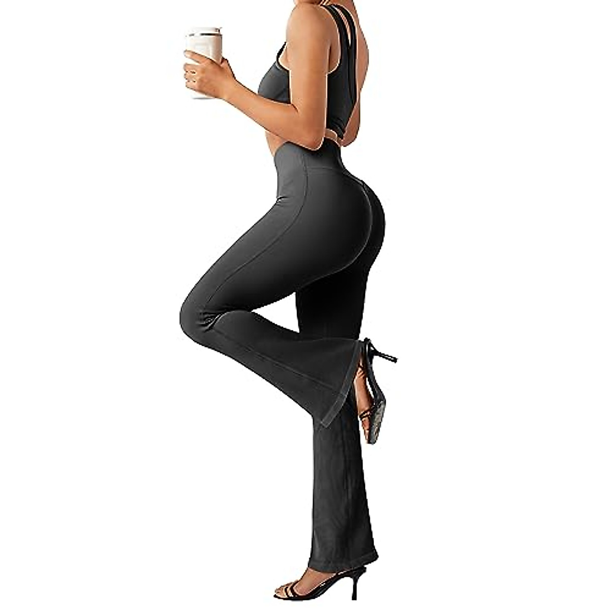 SUUKSESS Women Ribbed Seamless Tummy Control Flare Leggings Bootcut High Waist Workout Yoga Pants 29'' (Black,M)