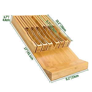 Bamboo Knife Drawer Organizer, Kitchen Knife Holder Drawer, Silverware Tray with Dividers
