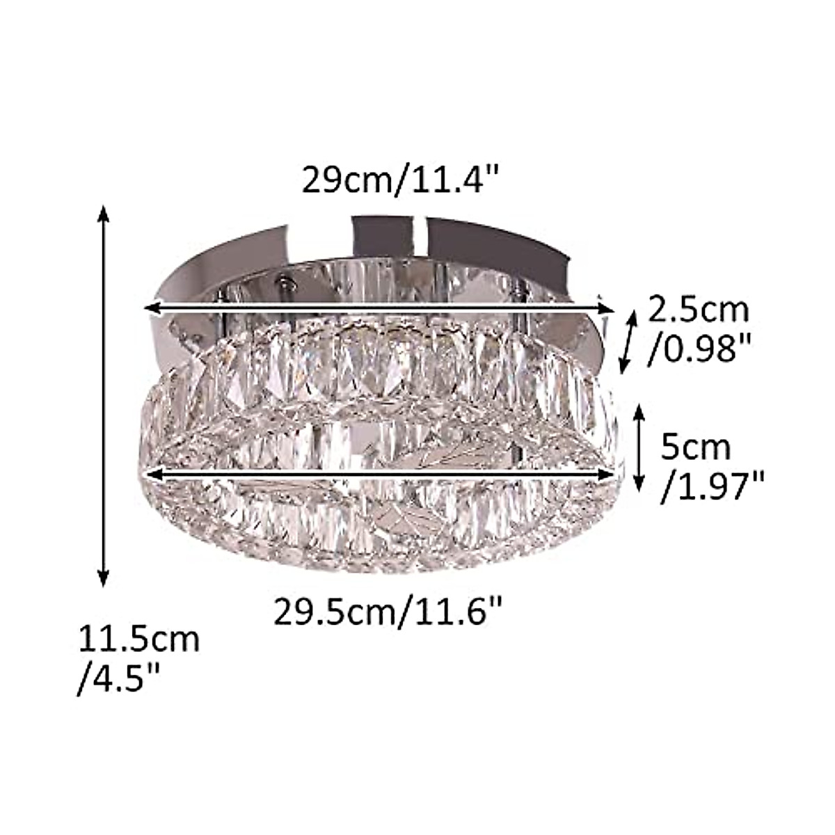Finktonglan 11.6” Crystal LED Ceiling Light Flush Mount, Modern 30W Round Ceiling Lamp K9 Crystal Light Fixtures, Stainless Steel Leaf Crystal Chandelier for Dining Room Living Room (Cool White)