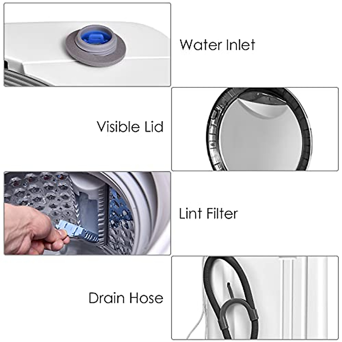 Casart Washing Machine Portable Compact Full-Automatic W/Drain Pump 8 Lbs Cloth Washer and Spinner