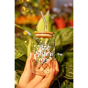 NewEleven Mothers Day Gifts For Sister From Sister, Brother - Unique Birthday Present For Sister, Soul Sister, Big Sister, Little Sister, Sister In Law, Sibling, Bestie - 16 Oz Coffee Glass