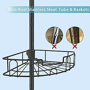 Tension Shower Caddy , Stainless Steel Corner Shower Caddy with Pole Storage Organizer with Rustproof Tension Pole for Bathroom Bathtub Shampoo Soap Plants, 4 Tier Adjustable Shelves, 54 to 125 Inch