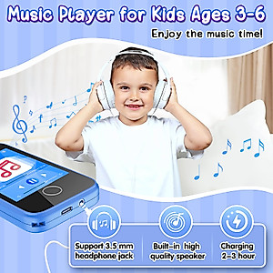 Kids Phone Toy for 3 4 5 6 Year Old, Touchscreen Kids Cell Phone Dual Camera with Music Player Flashlight Puzzle Games Alarm Learning Toys Christmas Birthday Gifts for Boys Ages 3-6 with SD Card Blue