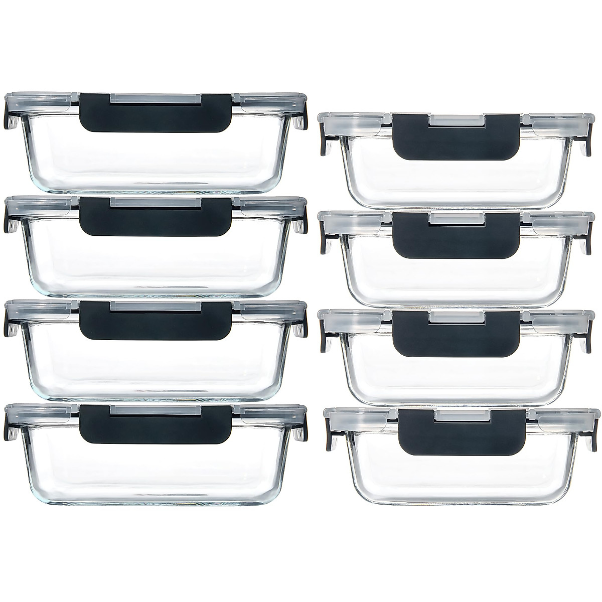 YANGNAY 8 Pack Glass Food Storage Containers, Glass Meal Prep Containers with Airtight Lids, Dishwasher/Freezer Safe Glass Containers, 2 sizes