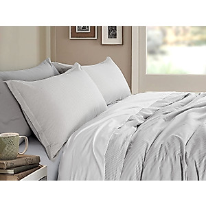 Get Bed Ready Stonewashed Cotton Bengal Pinstripe Chambray Duvet Cover Relaxed Minimal Classical Style Bedding Set Yarn Dyed Natural Classic Striped Pattern Small Banker Stripe (King, Dark Grey)