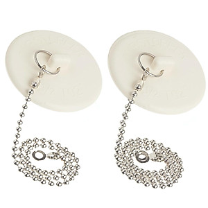 2Pcs Tub Stopper, Rubber Bathtub Stoppers Drain Plug with Stainless Steel Beaded Chain, Bathroom Plug Fit for 1.5" to 2" Kitchen Sink, Bathroom Bath tub, White