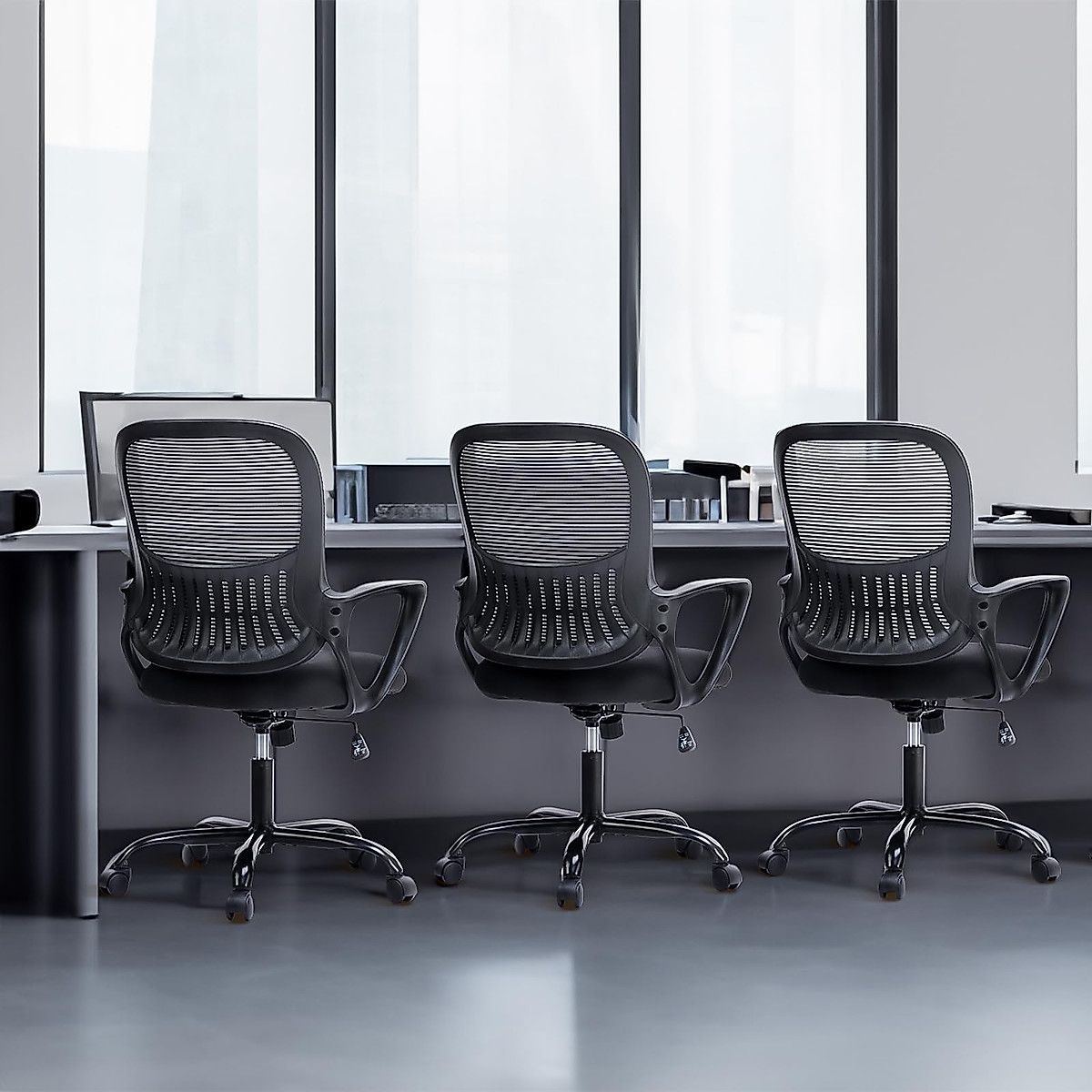 Smug Office Computer Desk Chair, Ergonomic Mid-Back Mesh Rolling Work Swivel Task Chairs with Wheels, Comfortable Lumbar Support, Comfy Arms for Home, Bedroom, Study, Dorm, Student, Adults