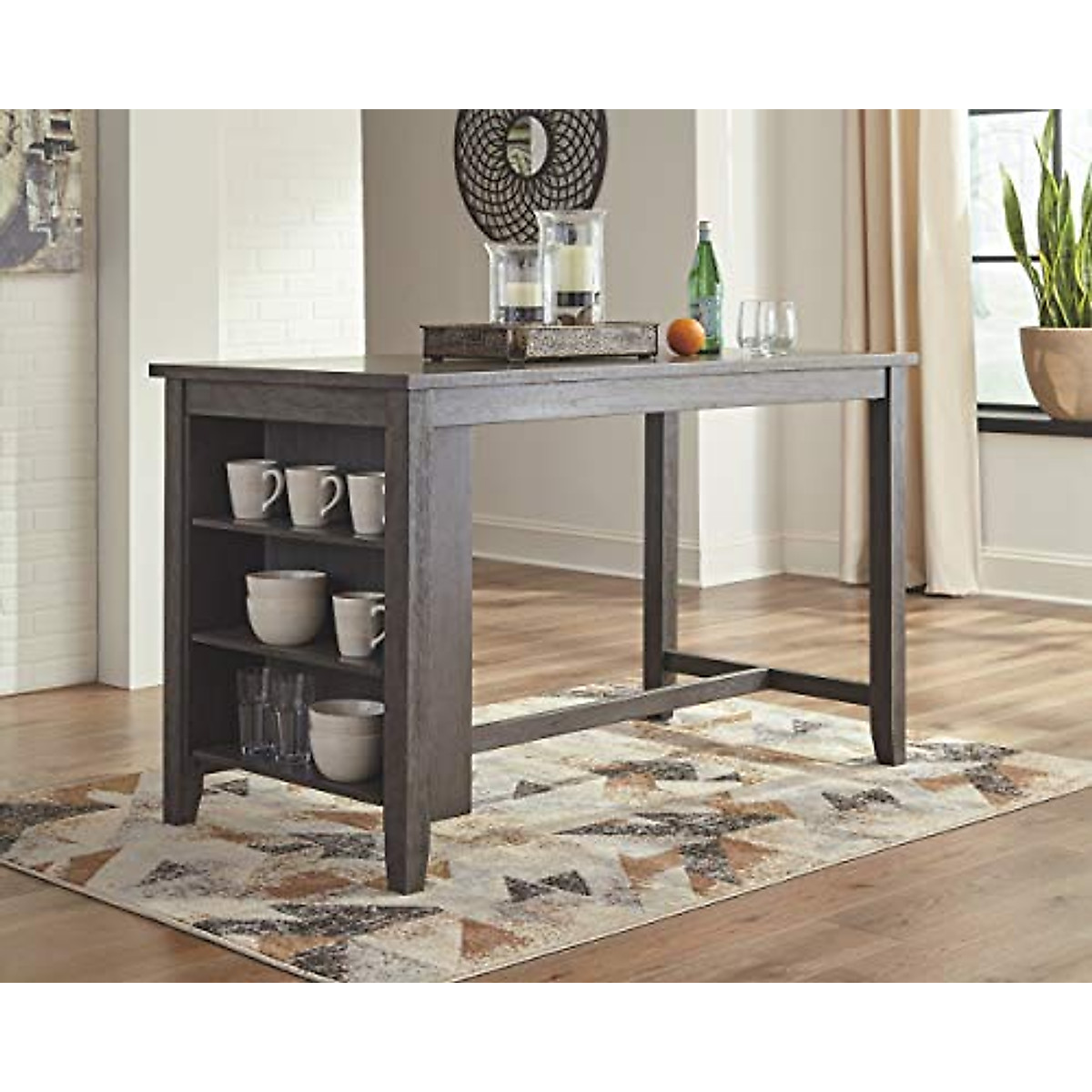 Signature Design by Ashley Caitbrook Rustic Counter Height Dining Table with Storage, Dark Gray