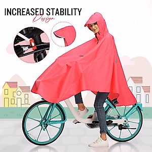 SaphiRose Lightweight Cycling Jacket Rain Poncho Hooded Rain Coat Cape with Reflective Stripe for Bikes(Rose-Red)