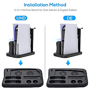 Charging Display Stand Compatible with PS5 VR, Vertical Stand with Cooling Fan Compatible with PS5 DE/UHD Storage Bracket Charger Station Compatible with PS5/PS5 VR Move Controller with 4 USB Hub