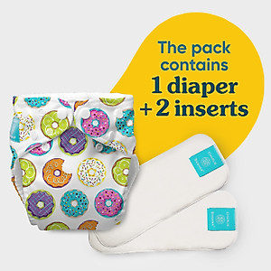 Charlie Banana Baby Washable and Reusable Cloth Diapers, 1 Soft Pocket Diapers and 2 Absorbent Inserts, One-Size, Delicious Donuts