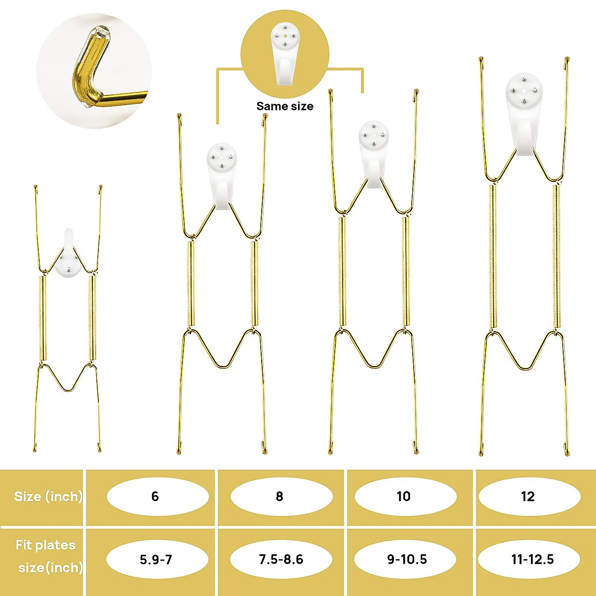 4 Pcs Plate Hangers for Walls, 6/8/10/12 inch Wall Plate Hangers, Invisible Wire Plate Holder, Compatible Decorative Plates with 4 Nails 16 Protective Tube for 6 to 12.5 Inch Decorative Antique Plates