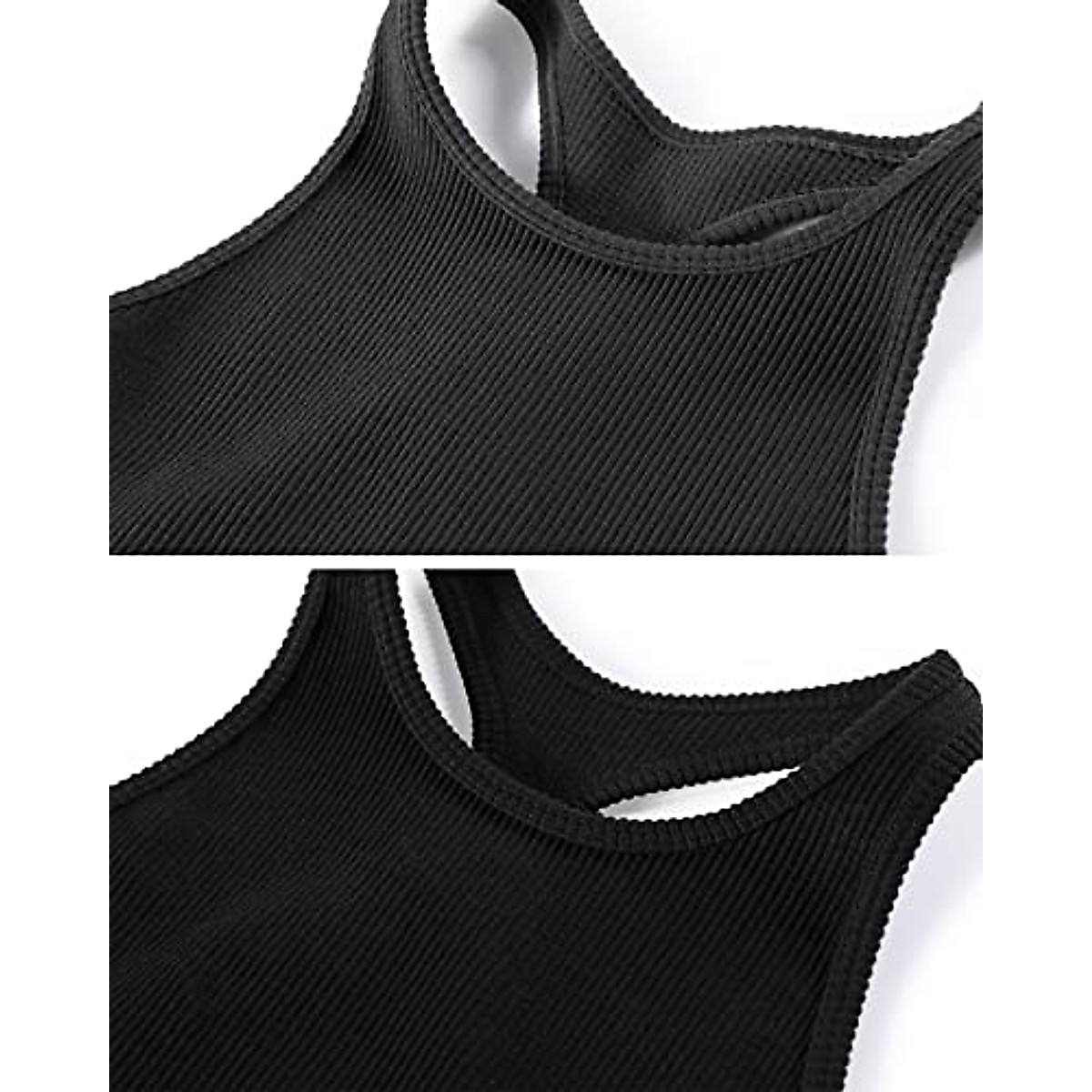 ODODOS Women's 2 Pack Seamless Tank Tops Racerback Ribbed Sleeveless Crop Top, Black Charcoal, X-Small/Small