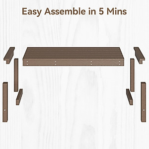 EFURDEN Outdoor Bench, 48’’ All Weather and Fade Resistant Knight Bench, 2-Person HDPE Garden Bench, Low Maintenance Patio Bench for Garden, Porch and Patio, Brown