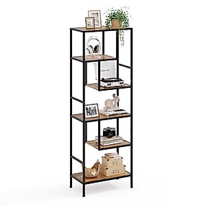 LINSY Home 5-Tier Bookshelf and Bookcase, 63" Tall Freestanding Bookcase, Storage Shelves for Library, Bedroom, Living Room, Home Office, White Oak