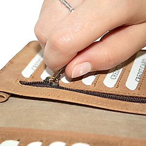 Women's Ultra Slim Wallet With RFID Blocking, 12 Slots For Credit Cards, Id Holder, Cash pockets, Zipper Slot - Ladies Genuine Leather Wallets