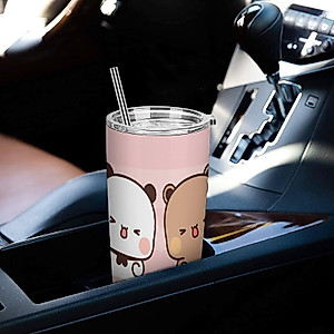 KAOQUANYA Panda Bear And Dudu Smile 1 20 Oz Covered Straw Tumbler Stainless Steel Double Wall Vacuum Insulated Travel Cup With Leak Proof Lid Stainless Steel Water Bottle Reusable Ice Hot Drinks Mug