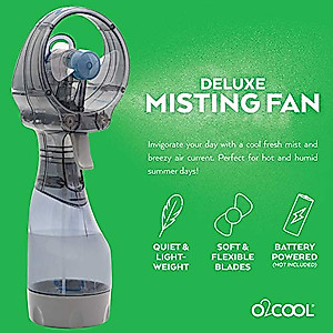 O2COOL Deluxe Handheld Battery Powered Water Misting Fan (Grey)