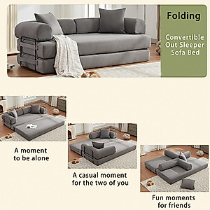 Lin-Utrend 78.5" Loveseat Sofa Fold-Out Sofa Bed,Modern Modular Futon Floor Couch&King Size Bed Mattress with 2 Pillow,DIY Combination Convertible Sleeper Sofa Bed for Living Room Apartment (Gray)