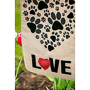 Evergreen Pet Lovers Paw Prints Heart Burlap Flag | 18 x 12.5 inches |Indoor Outdoor Weather Resistant | Double Sided | Valentine's Day or Pet Appreciation for Home House Garden Décor