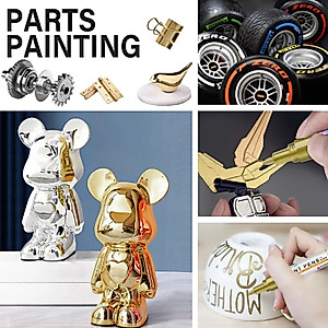 Betem Oil Based Paint Markers, Dual Tip Paint Pens(0.7mm & 3mm), Gold Silver Permanent Paint Marker Pen, Waterproof, Quick Dry, for Fabric, Rock Painting, Wood, Plastic, Metal, Canvas (2Gold2Silver)