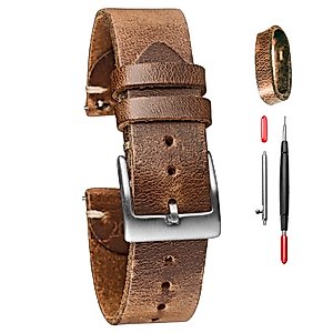 torbollo 20mm Watch Bands for Men, Mens' Horween Leather Watch Strap, Quick Release Handmade Vintage Watch Replacement