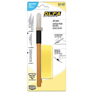 OLFA Graphic Art Knife Set (AK-4) - Precision Hobby Craft Knife Kit (1 Knife & 4 Blades) w/ Cushioned Grip, Replacement Blades: OLFA KB, KB4-F/5, KB4-NS/3, KB4-R/5, KB4-S/5, KB4-WS/3 Art Blades