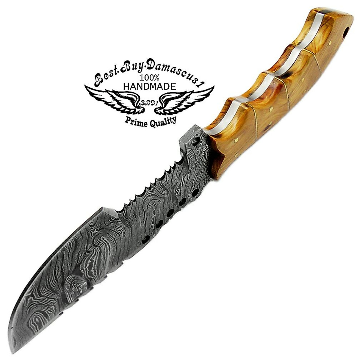 Best.Buy.Damascus1 Olive Wood 9.5'' Tracker Fixed Blade Handmade Damascus Steel Hunting Knife With Prime Quality