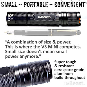uvBeast New V3 365nm Mini - Black Light UV Flashlight – High Definition Pure Ultraviolet - Professional Grade High Power Upgraded 5 Core UV LED – USA Stock