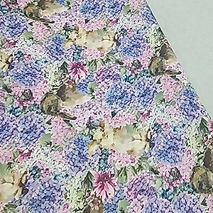 PUMCRAFT Sewing Fabric 100% Cotton Fabric Purple Pink Blue Flower & Animals Printed Sewing Cloth Dress Clothing Textile Tissue - 50cm - 105cm Fabric Patchwork Craft