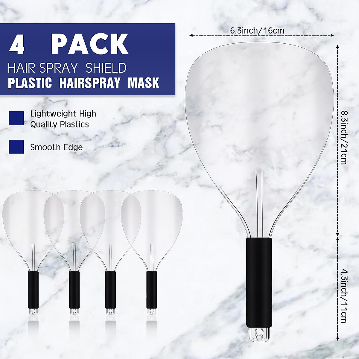 Flutesan 4 PCS Reusable Plastic Face Protector Masks with Sponge Handle for Hair Cutting, Spraying, Makeup Application