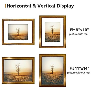 Golden State Art, 11x14 Photo Frame with White Mat for 8x10 Pictures & Real Glass, 1.25-Inch Wide, Dark Gold