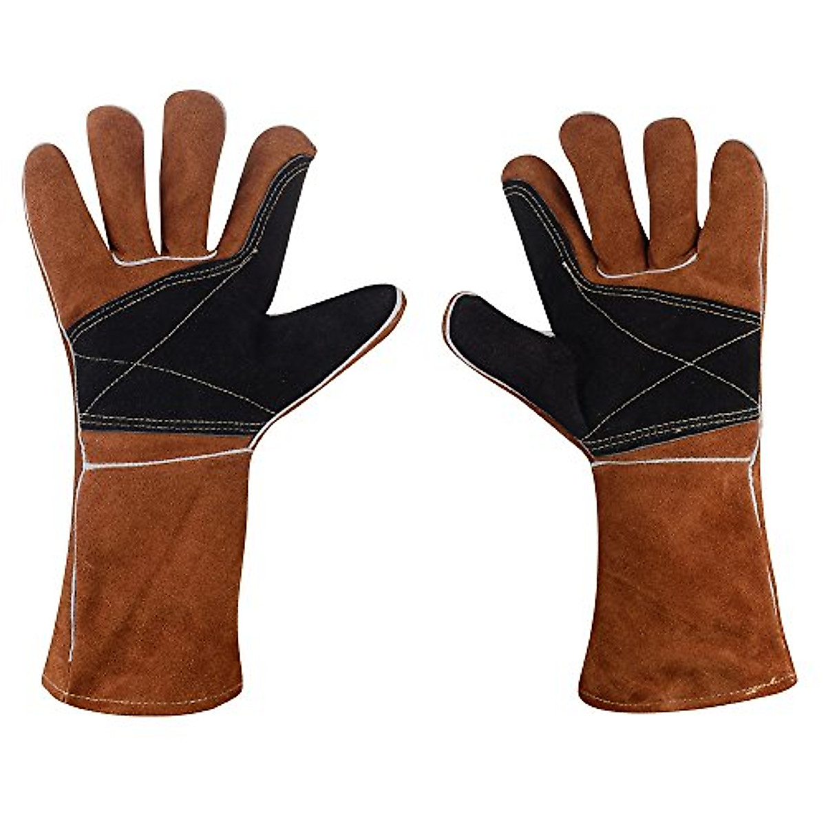Luiswell 8007 Welding Gloves Heat Resistant Premium Cowhide Split Side Leather Tig Mig Arc Stick Welder Fireplace Gloves, Seamless Forefinger, Palm and Thumb Double Reinforced, 14 inch Long, Brown