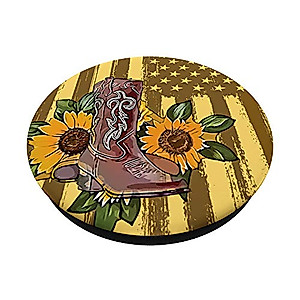 Cute Rodeo Sunflower Cowgirl Boot Farmer Lover gift idea PopSockets PopGrip: Swappable Grip for Phones & Tablets