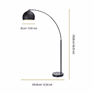 Versanora VN-L00013 Arquer Real Marble Base Modern LED Arc Floor Lamp Tall Standing Hanging Light with Bell Shade for Living Room Reading Bedroom Home Office, 67 inch Height, Black