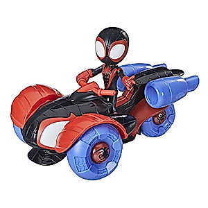 Spidey and His Amazing Friends Marvel Spidey and His Amazing Friends Change 'N Go Techno-Racer Vehicle and Miles Morales: Spider-Man 4-inch Action Figure,for Kids Ages 3 and Up,Black