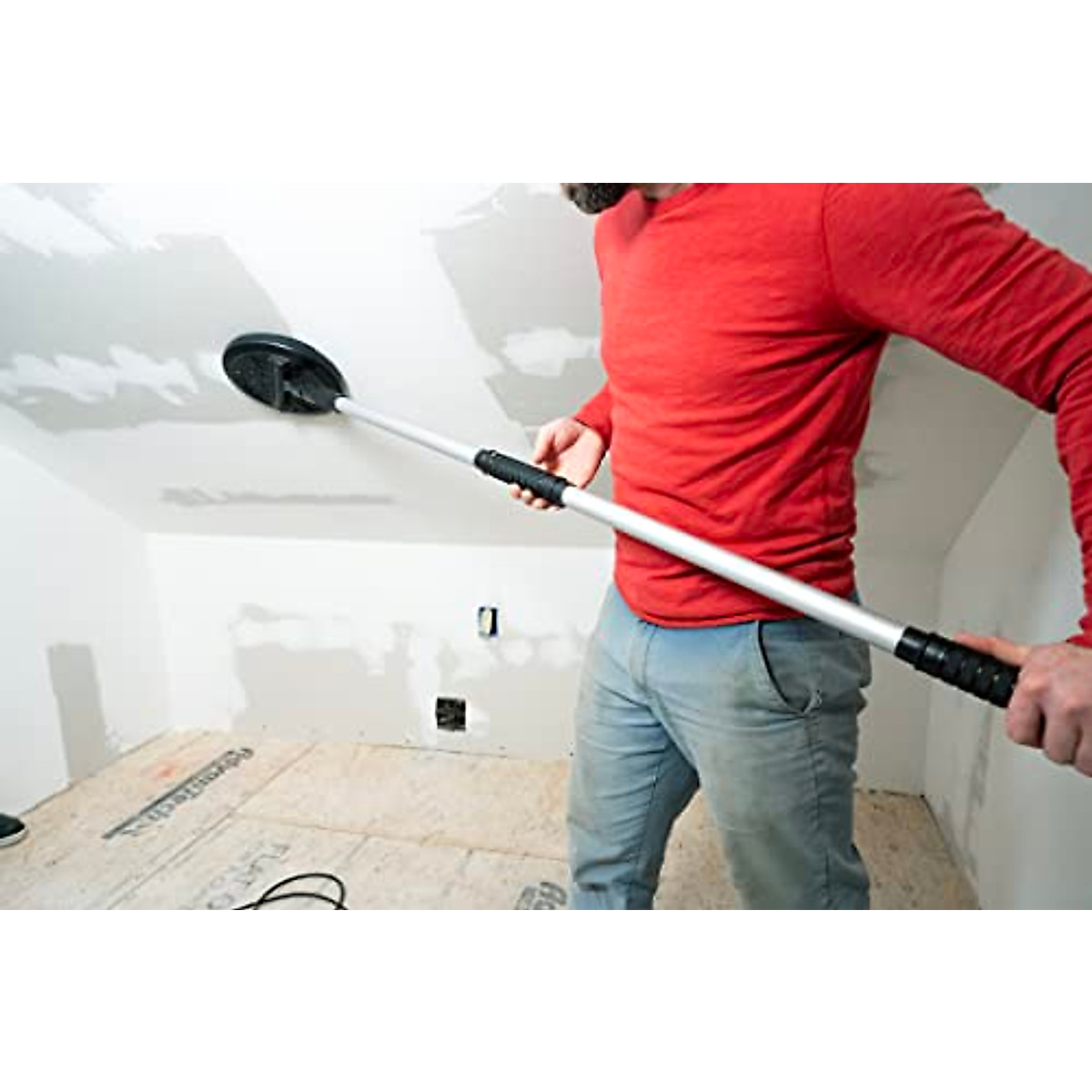 Hyde Dust-Free Sander Kit 9-inch Round with Two-piece Lightweight Extension Pole, Pivoting Head For Walls or Ceilings, Included 6 Foot Hose with Suction Control Valve Joins with Your Wet/Dry Vacuum
