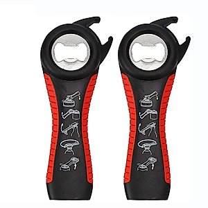 2 pack 5-in-1 Multi Function Plastic Grip Bottle Opener- Easily Opens Twist Caps, Bottle Caps, Canning Lids and Can Tabs (Black)