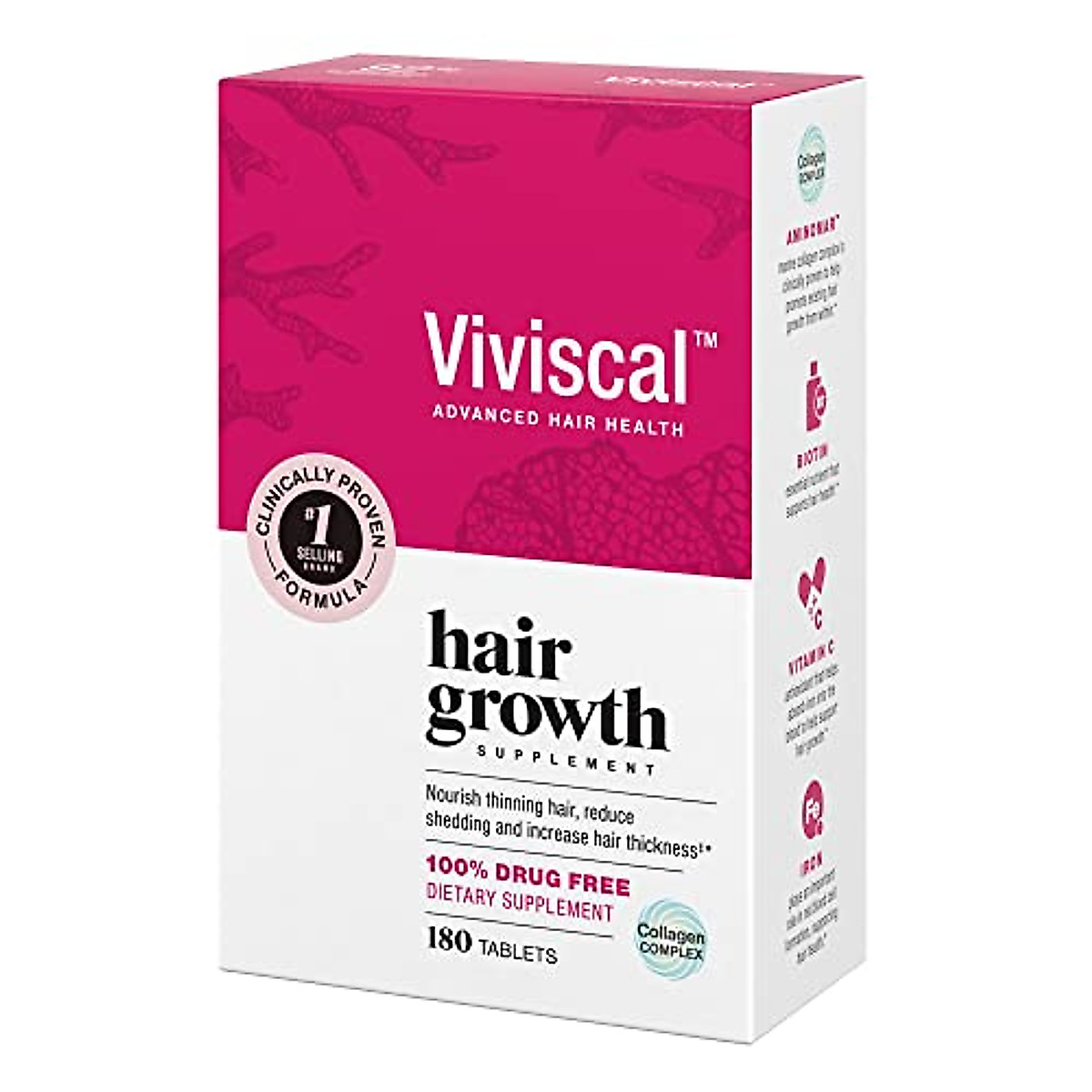 Viviscal Women's Hair Growth Supplements with Proprietary Collagen Complex, 1 Selling for Clinically Proven Results of Thicker, Fuller Hair; Nourish Thinning Hair (180 Tablets - 3 Month Supply)