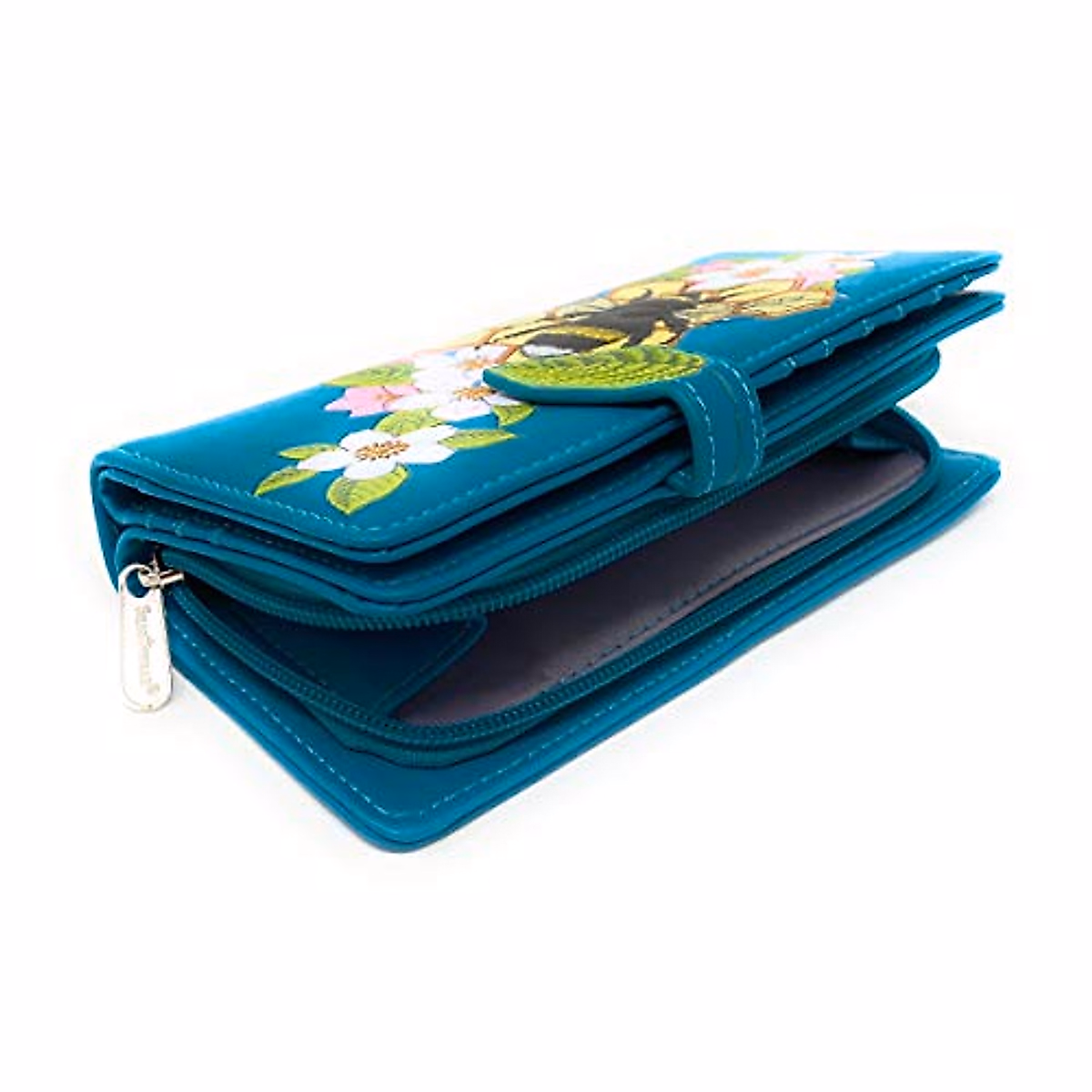 Shag Wear Large Women's Animal Wallet Vegan Leather 7" (Bumblebee Tattoo Teal)