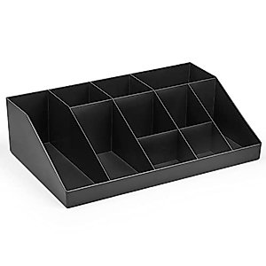 SZQINJI Coffee Condiment Organizer Holder 10-Compartment Break Room Coffee Condiment Caddy Cup Storage Holder Black